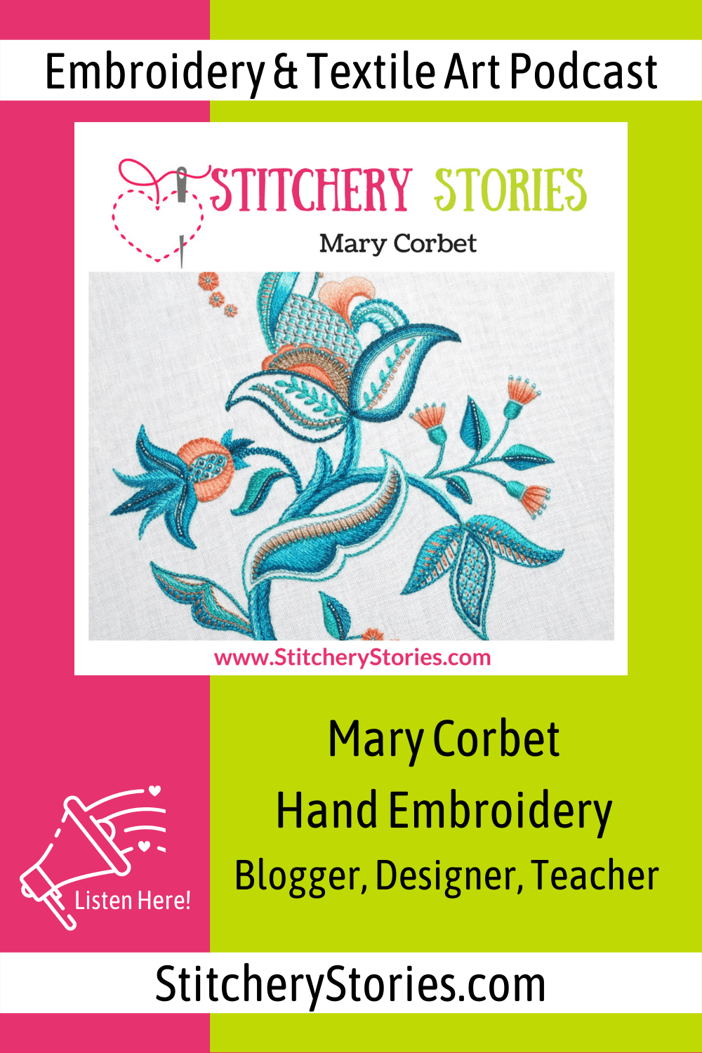 Mary Corbet: Hand Embroidery Blogger, Designer, Teacher - Stitchery ...